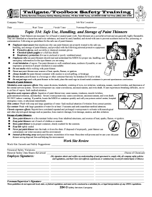 Fillable Online 334 Safe Use Handling and Storage of Paint Thinners Fax ...