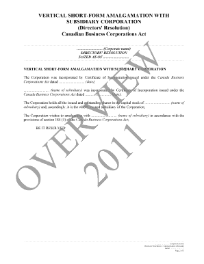 Fillable Online VERTICAL SHORT-FORM AMALGAMATION WITH SUDSIDIARY ...