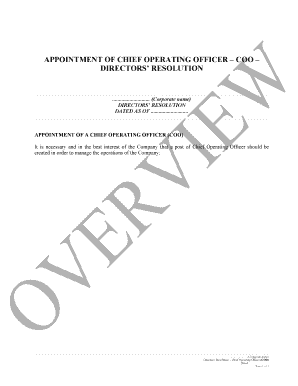 Fillable Online APPOINTMENT OF CHIEF OPERATING OFFICER COO Fax Email ...