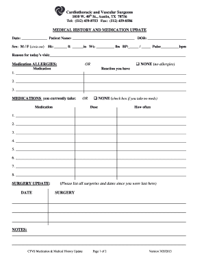 Fillable Online 2013 CTVS Medication and Medical History Update.doc Fax ...