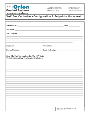 Fillable Online VAV Box Controller - Configuration & Setpoints ...