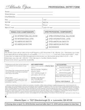 Fillable Online Atlanta Open PROFESSIONAL ENTRY FORM Fax Email Print ...