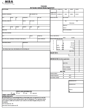 Fillable Online Colorado All Terrain Vehicle Rental Agreement VISA MC ...