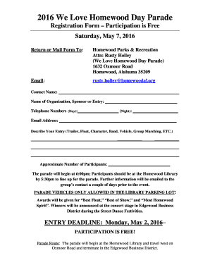 Fillable Online 2016 Parade Entry Form - Homewood Parks & Recreation ...