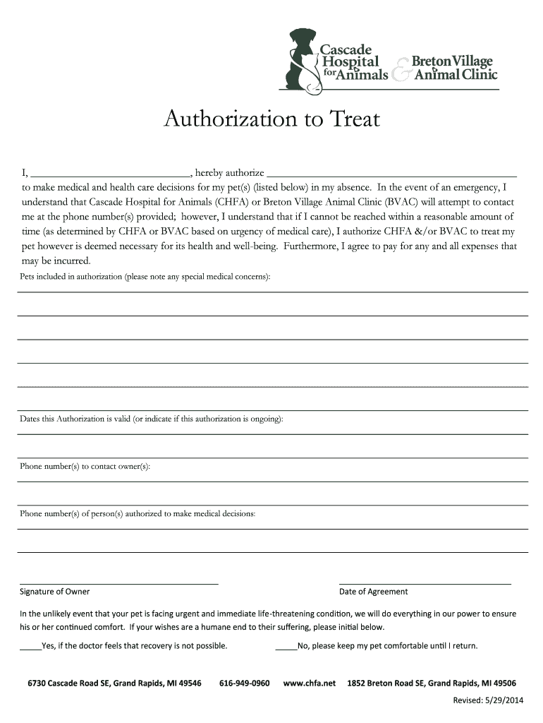Fillable Online chfa Pet Sitter Authorization Form - Cascade Hospital ...