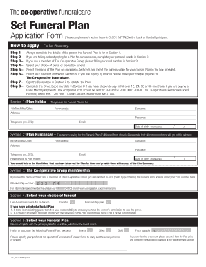 Fillable Online co-operativefuneralcare co Set Funeral Plan Application ...