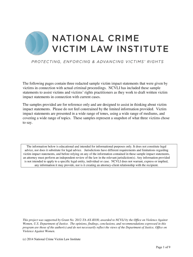 Fillable Online law lclark BSampleb Victim Impact bStatementb - Lewis amp Clark Law School Fax ...