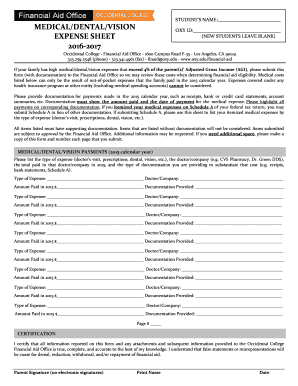 Fillable Online Medical/dental/vision expense sheet 2016-2017 ...