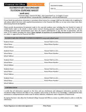 Fillable Online Elementary/Secondary Tuition Expense Sheet - Occidental ...