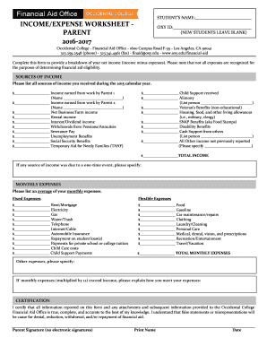 Fillable Online INCOMEEXPENSE WORKSHEET PARENT Fax Email Print - pdfFiller
