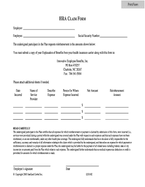 Fillable Online HRA Claim form - Innovative Employee bBenefitsb Inc Fax ...