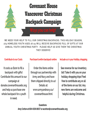 Fillable Online Covenant House Vancouver Christmas Backpack Campaign ...