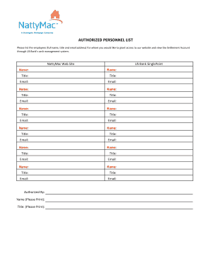 Fillable Online AUTHORIZED PERSONNEL LIST - bnattymacbbcomb Fax Email ...