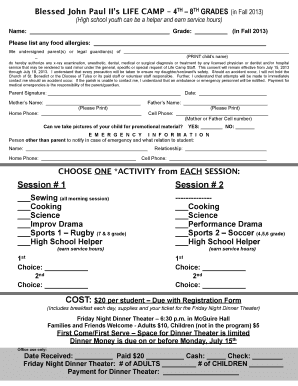 Fillable Online Blessed John Paul II registration - Holy Family ...