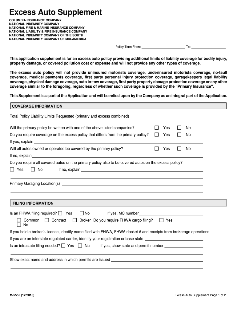 Fillable Online Excess Auto Supplement - ringwaltcom Fax Email Print ...