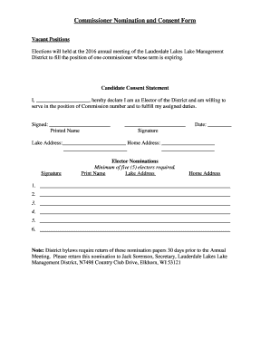 Fillable Online Commissioner Nomination and Consent Form Fax Email Print - pdfFiller