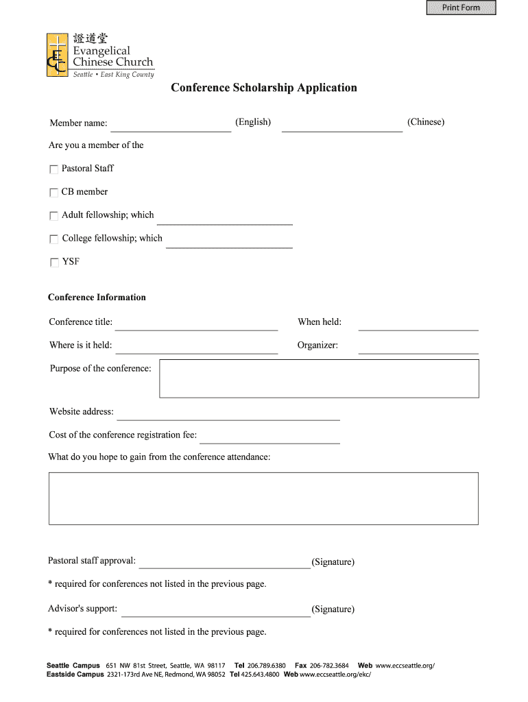Fillable Online eccseattle Print Form Conference Scholarship ...