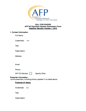Fillable Online afpdc afpnet CALL FOR PAPERS AFP DC Education Session ...