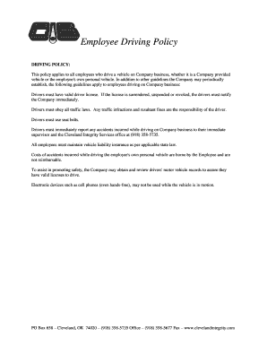 Fillable Online Employee Driving Policy Fax Email Print - pdfFiller