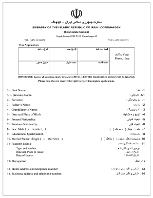 Fillable Online EMBASSY OF THE ISLAMIC REPUBLIC OF IRAN COPENHAGEN Fax ...