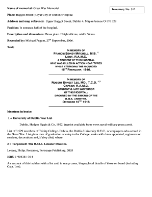 Fillable Online irishwarmemorials Address and map reference Upper ...