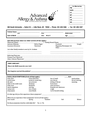 Fillable Online Medical History Form (PDF, 255kb) - Advanced Allergy ...