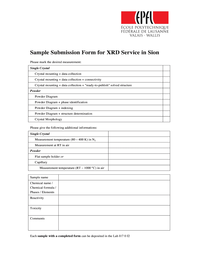 Fillable Online isic epfl Sample Submission Form for XRD Service in ...