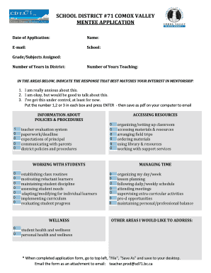 Fillable Online cdta71 SCHOOL DISTRICT #71 COMOX VALLEY MENTEE ...