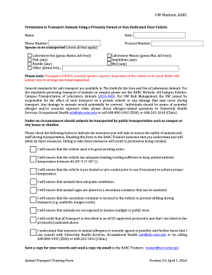Fillable Online rarc wisc PDF ready Permission to Transport Animals in ...