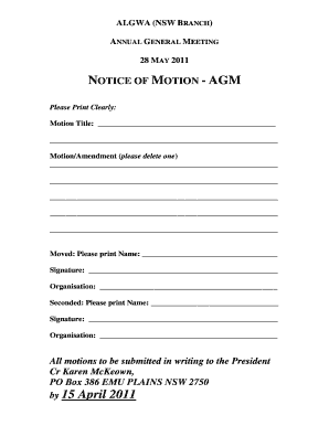 Fillable Online algwa org NOTICE OF MOTION AGM - ALGWA Fax Email Print ...