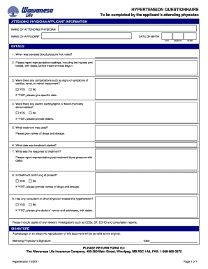 Fillable Online Hypertension Questionnaire - no bordersdoc Fax Email ...