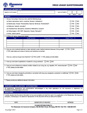 Fillable Online Drug Usage Questionnaire - no bordersdoc Fax Email ...