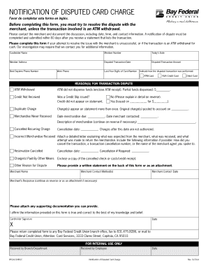 Fillable Online NOTIFICATION OF DISPUTED CARD CHARGE - Bay Federal ...