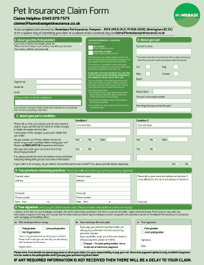 Fillable Online Pet Insurance Claim Form Claims Helpline: 0345 078 7575 ...