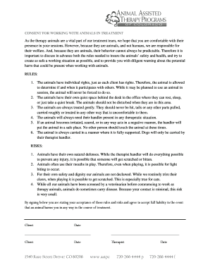 Fillable Online animalassistedtherapyprograms Consent for the use of ...
