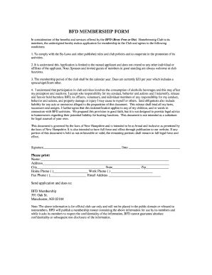 Fillable Online bfd BFD MEMBERSHIP FORM - bfd Fax Email Print - pdfFiller