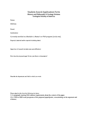 Fillable Online gsahist Student Award Application Form - gsahistorg Fax Email Print - pdfFiller