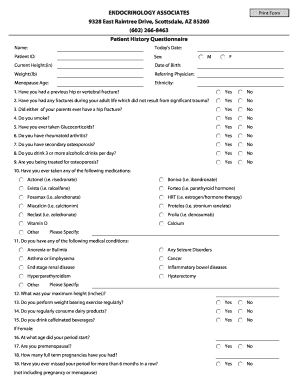 Fillable Online endoassocaz Bone Density Questionnaire - Endocrinology ...