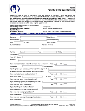 Fillable Online aberdeenfertility org Form Fertility Clinic ...