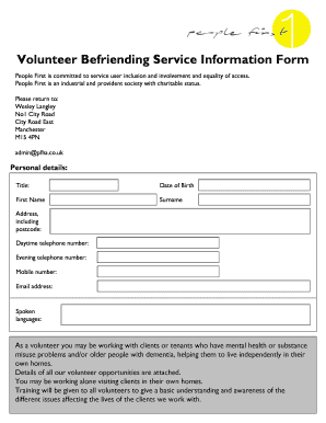 Fillable Online Volunteer Befriending Service Information Form Fax ...