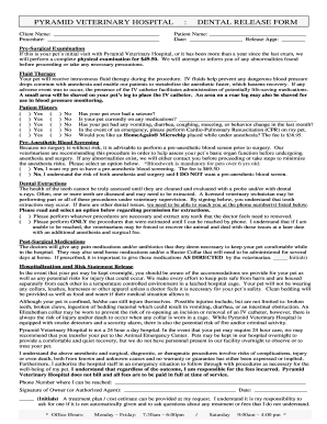 Fillable Online PYRAMID VETERINARY HOSPITAL DENTAL RELEASE FORM Fax ...