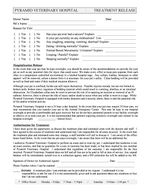 Fillable Online Pyramid veterinary hospital : treatment release ...