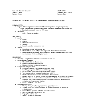Fillable Online SANITATION STANDARD OPERATING PROCEDURE - Operation of ...