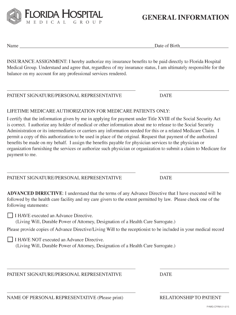 Fillable Online General information - Florida Hospital Medical Group ...