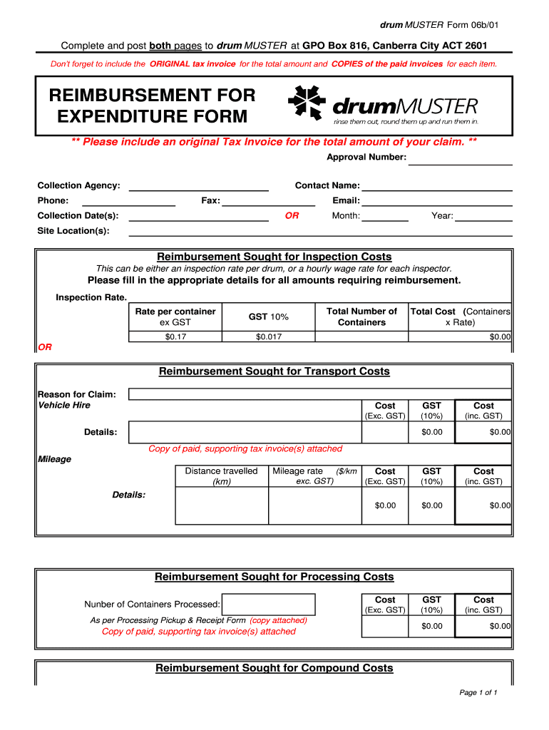 Fillable Online REIMBURSEMENT FOR EXPENDITURE FORM Fax Email Print - pdfFiller