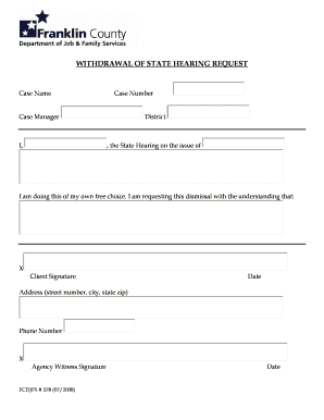Fillable Online communityportal fcdjfs franklincountyohio WITHDRAWAL OF STATE HEARING REQUEST ...