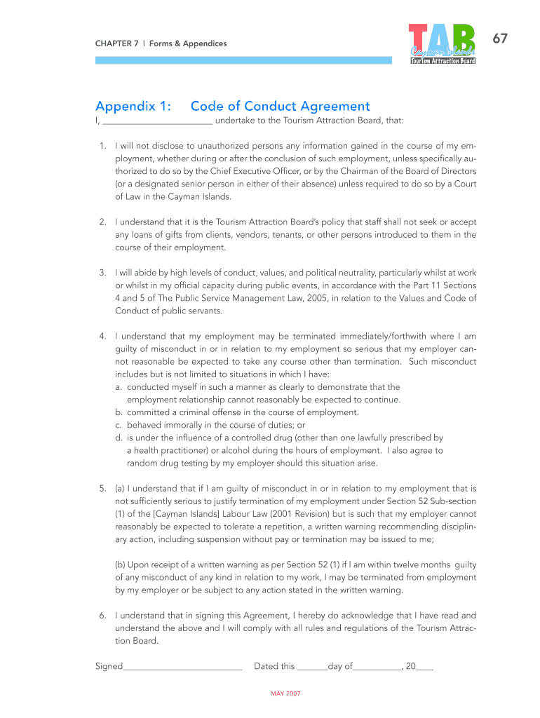 Fillable Online tab Appendix 1 Code of Conduct Agreement - btabbbkyb ...