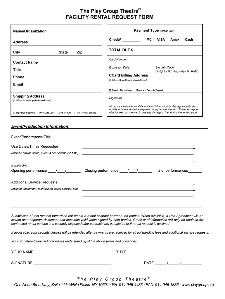 Fillable Online playgroup The Play Group Theatre FACILITY RENTAL ...