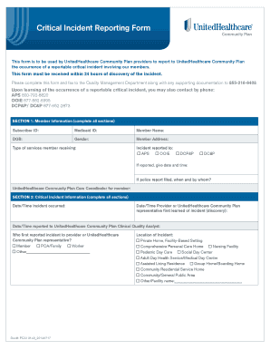Fillable Online Critical Incident Reporting Form - UHCCommunityPlan.com ...