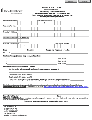 Fillable Online Print Form Reset Form FLORIDA MEDICAID Prior ...